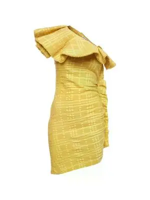 KRISTINA FIDELSKAYA Ruffled One-shoulder Jacquard Dress - Yellow