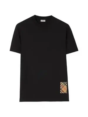 Burberry Check Cashmere-patch Cotton T-shirt - Black