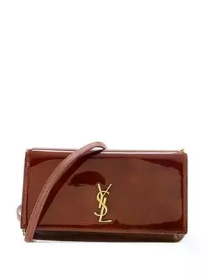 Saint Laurent Classic Monogram Phone Holder Shoulder Bag Patent Crossbody Bag - Brown