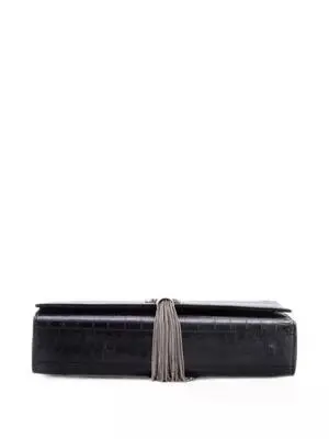 Saint Laurent Monogram Tassel Crocodile Embossed Leather Medium Crossbody Bag
