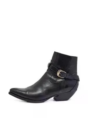Celine Buckled Leather Ankle Boots - Black