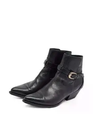 Celine Buckled Leather Ankle Boots - Black