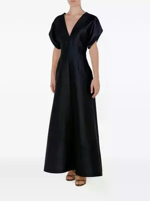 Alberta Ferretti Satin V-neck Maxi Dress