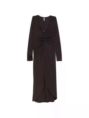 Imperial Twisted Waist Front Slit Maxi Dress - Brown