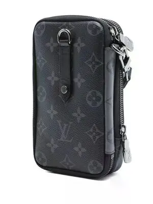 LOUIS VUITTON 2020 Monogram Eclipse Reverse Double Phone Pouch Crossbody Bag