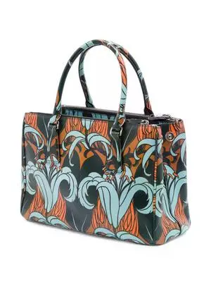 Prada 2013-2026 Small Saffiano Lux Galleria Lily Print Double Zip Satchel - Black