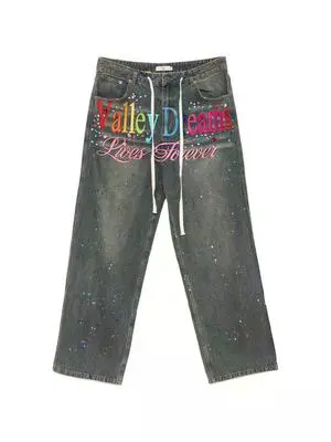 VALE FOREVER Crystal-embellished Embroidered Jeans - Blue