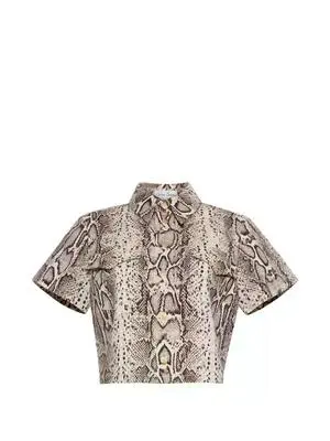Cara Cara Paro Snakeskin-print Cropped Shirt - Grey