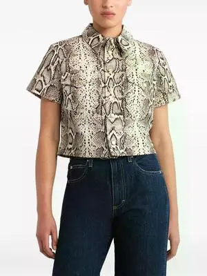 Cara Cara Paro Snakeskin-print Cropped Shirt