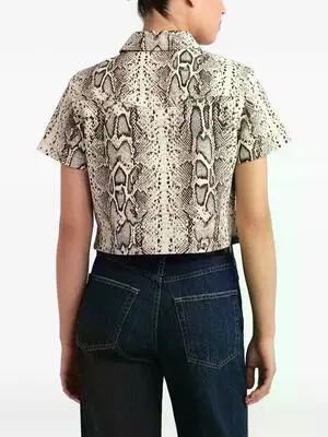 Cara Cara Paro Snakeskin-print Cropped Shirt