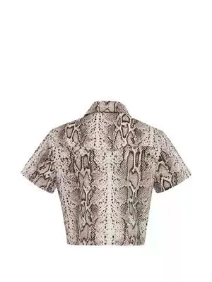 Cara Cara Paro Snakeskin-print Cropped Shirt
