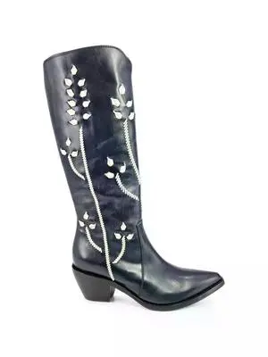 MADISON MAISON Tall Floral-embroidery Boots - Blue