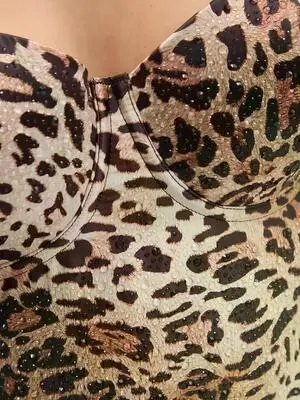 Guess Leopard-print Embellished Corset Bra