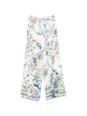 Camilla Floral-print Belted Palazzo Pants - White