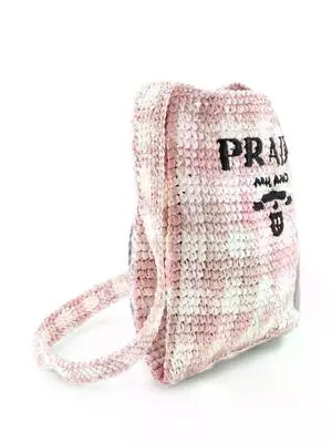 Prada Logo Messenger Bag Printed Raffia Small Crossbody Bag