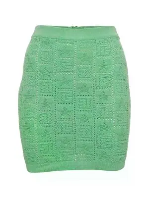 Balmain Monogram Pointelle-knit Mini Skirt - Green