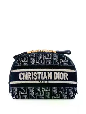 Dior Oblique Embroidered Velvet Cosmetic Pouch - Blue