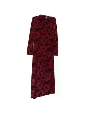 Imperial Floral Devoré Draped Maxi Dress - Red