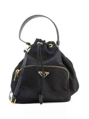 Prada Drawstring Tessuto Small Bucket Bag - Black