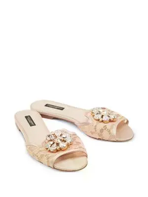 Dolce & Gabbana Bianca Crystal-embellished Flat Sandals