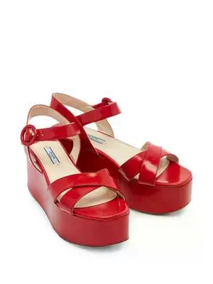 Prada Leather Platform Wedge Ankle Strap Sandals