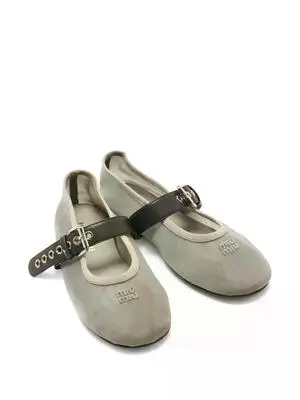 Miu Miu Mary Jane Ballet Flats With Embroidered Logo