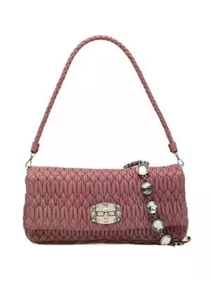 Miu Miu 2010-2026 Matelasse Nappa Crystal Chain Satchel - Pink