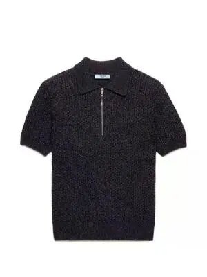 Prada Short-sleeved Wool And Mouliné Cashmere Polo Sweater - Brown