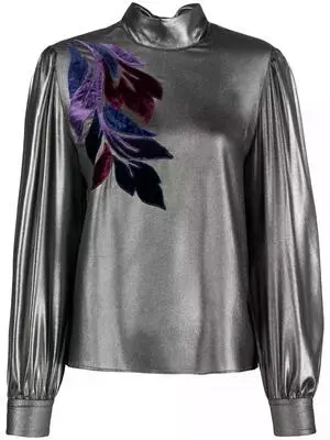 Alberta Ferretti Leaf-pattern Metallic-finish Blouse