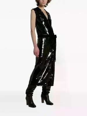 Alberta Ferretti Sequin-embellished Belted Midi Dress