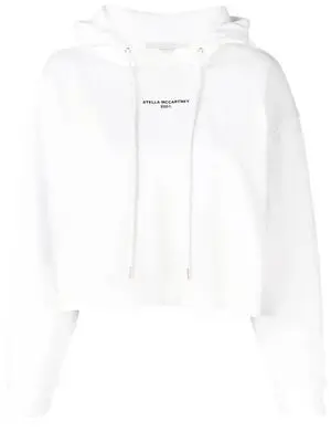 Stella McCartney Cropped Logo Print Hoodie - White