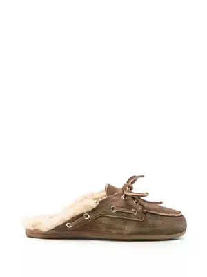 POSA Suede Shearling Lined Mules - Brown