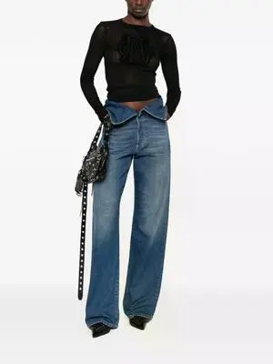 JEAN PAUL GAULTIER Flocked-logo Sheer Top - Blue