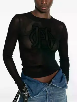 JEAN PAUL GAULTIER Flocked-logo Sheer Top