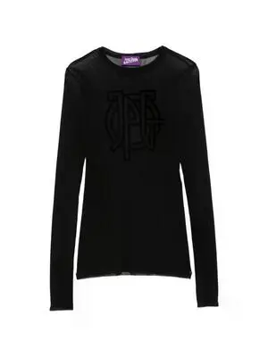JEAN PAUL GAULTIER Flocked-logo Sheer Top - Blue