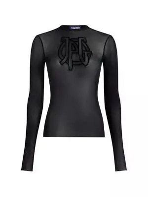 JEAN PAUL GAULTIER Flocked Logo Sheer Top - Blue