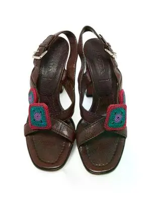 Prada Leather Crochet Detail Slingback Sandals