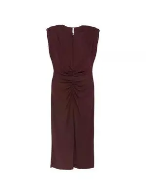 Imperial Ruched Keyhole Detail Dress - Brown