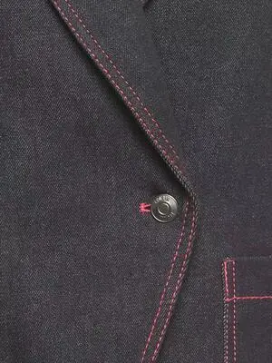 LEO LIN Asymmetrical Denim Blazer With Contrast Stitching