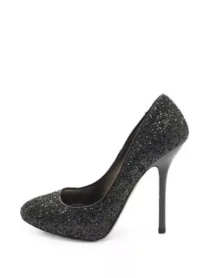 Miu Miu Glitter Round-toe Pumps - Black