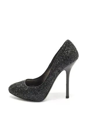 Miu Miu Glitter Round-toe Stiletto Pumps - Black