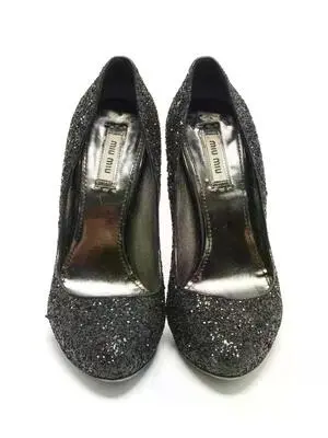 Miu Miu Glitter Round-toe Stiletto Pumps - Black