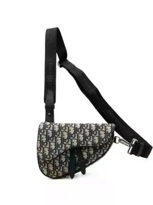 Dior 2020 Mini Oblique Canvas Saddle Belt Bag Satchel - Blue