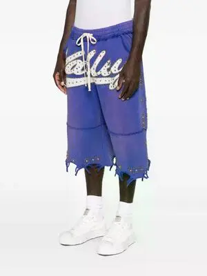 VALE FOREVER Embellished Frayed-edge Shorts - Blue
