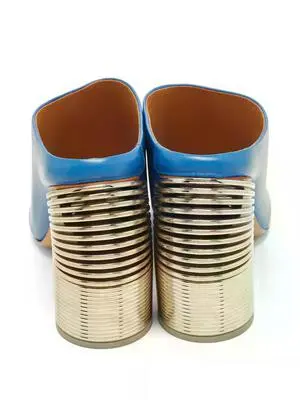 Off-White Metallic Sculptural Block Heel Sandals - Blue