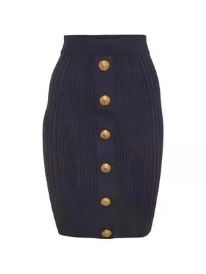 Balmain Ribbed-knit Button Detailed Pencil Mini Skirt