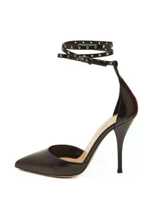 Valentino Garavani Leather Rockstud Ankle Strap Pumps - Black