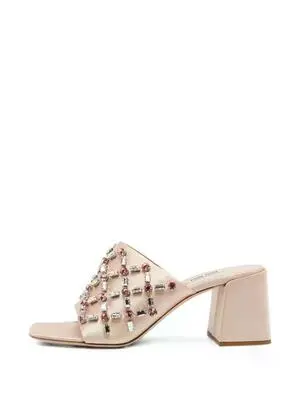 Miu Miu Crystal-embellished Slide Block-heel Sandals - Neutrals