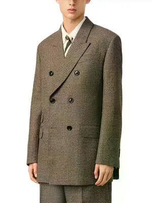AMI Paris Double-breasted Houndstooth Wool Blazer - Brown