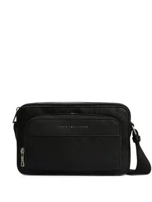 Tommy Hilfiger Logo-plaque Pebbled Messenger Bag - Black